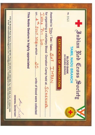 Imran SAF - Blood Donation Volunteer Certificate 04-Jul-14 | PDF