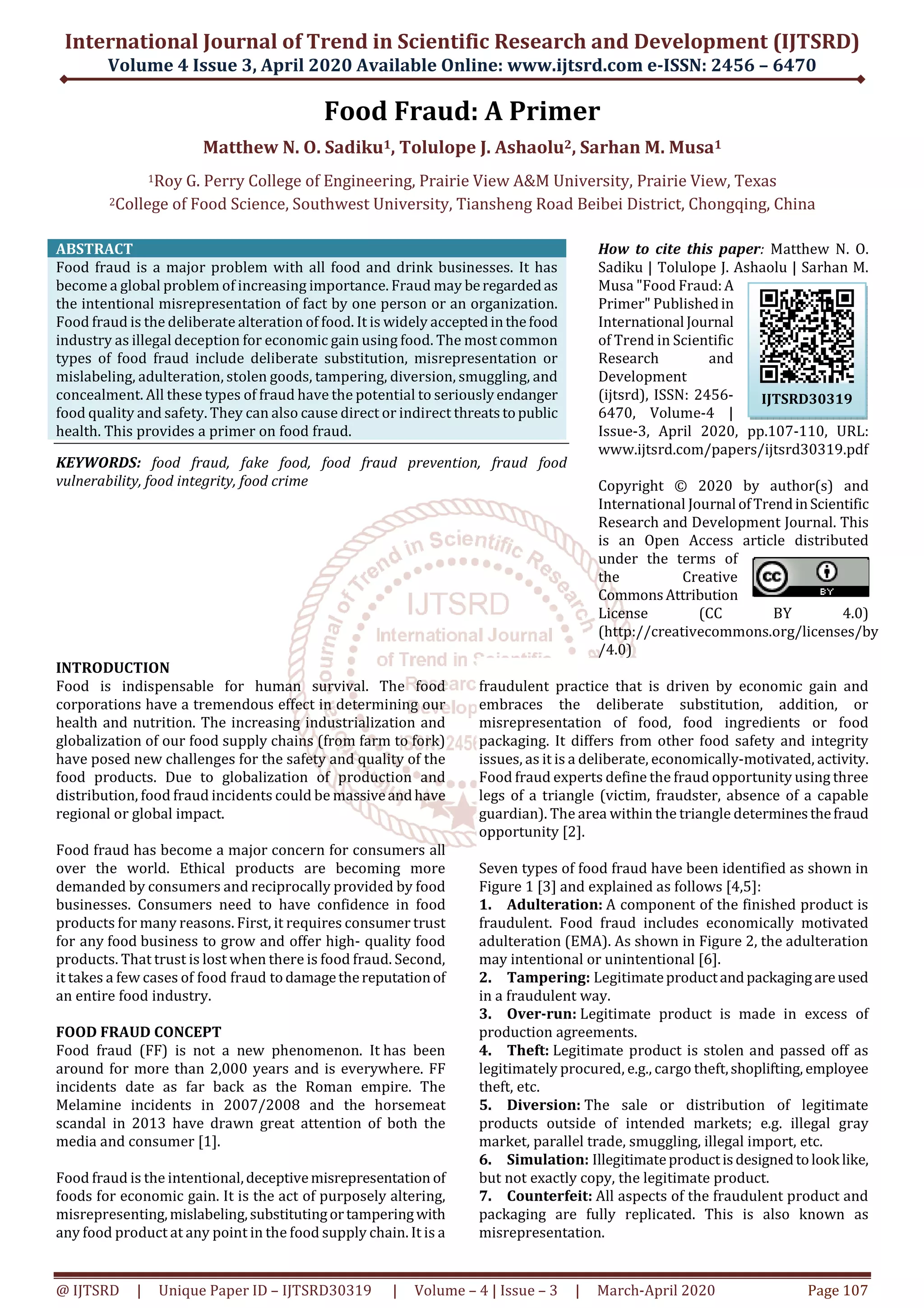 Food Fraud A Primer | PDF