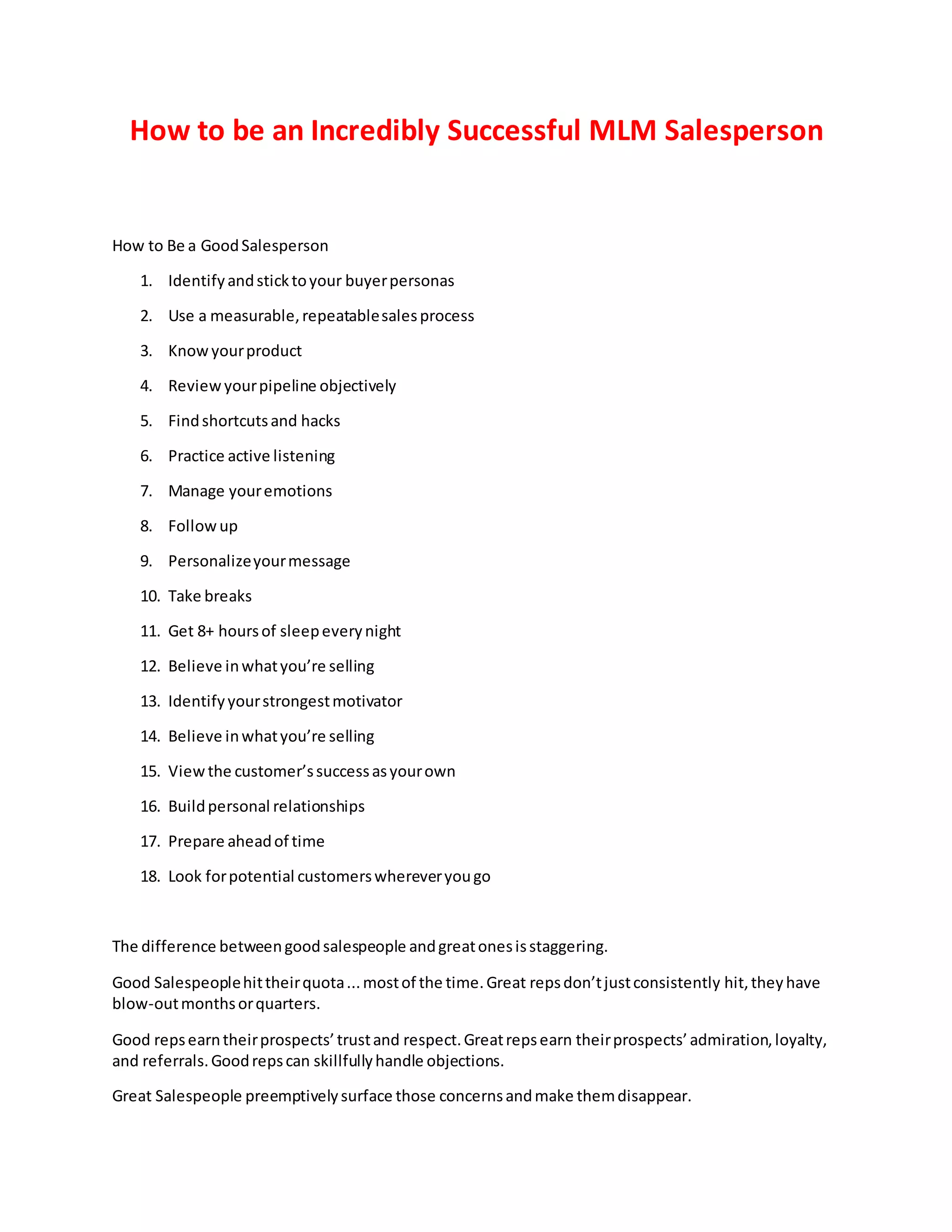 How to be an Incredibly Successful MLM Salesperson | DOCX