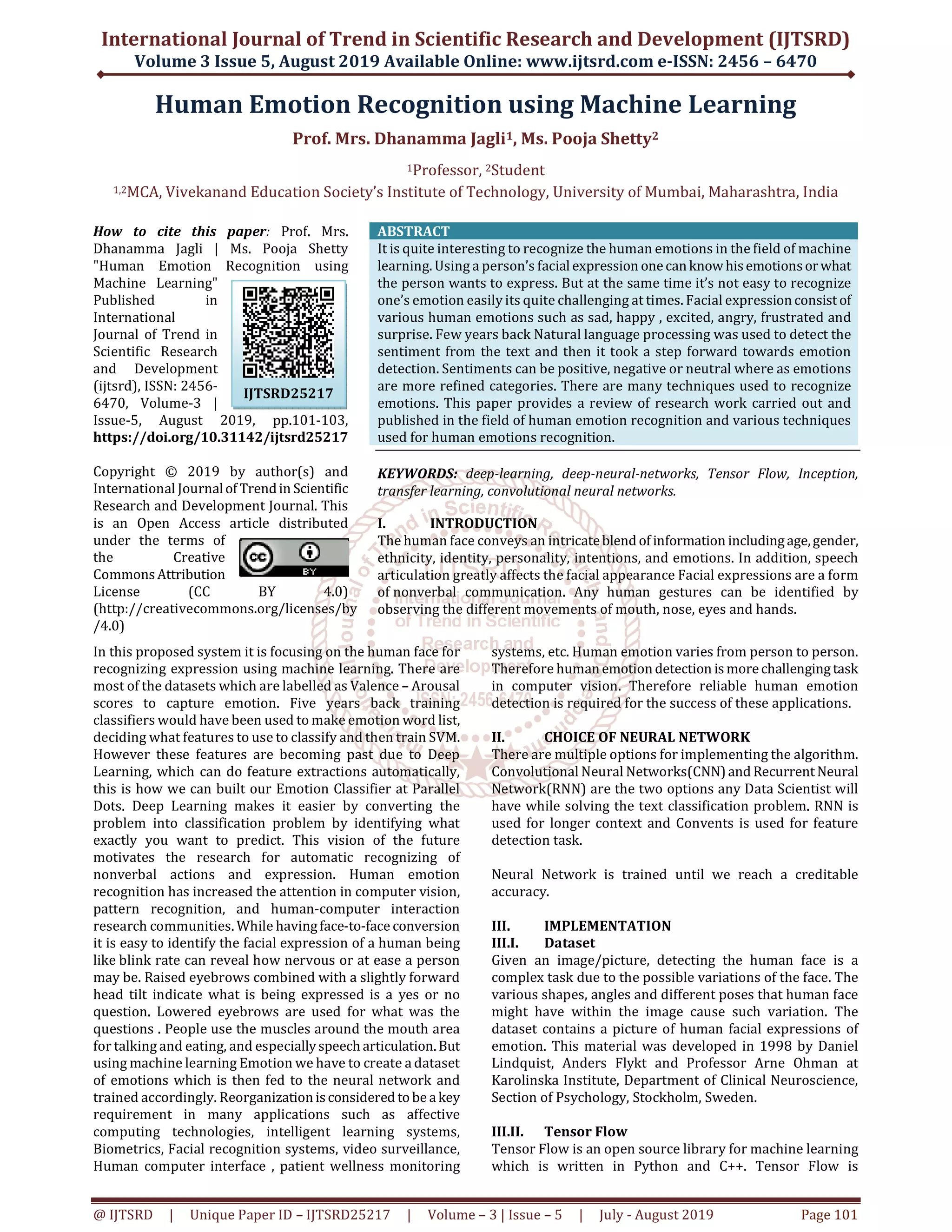 Human Emotion Recognition using Machine Learning | PDF | Artificial ...