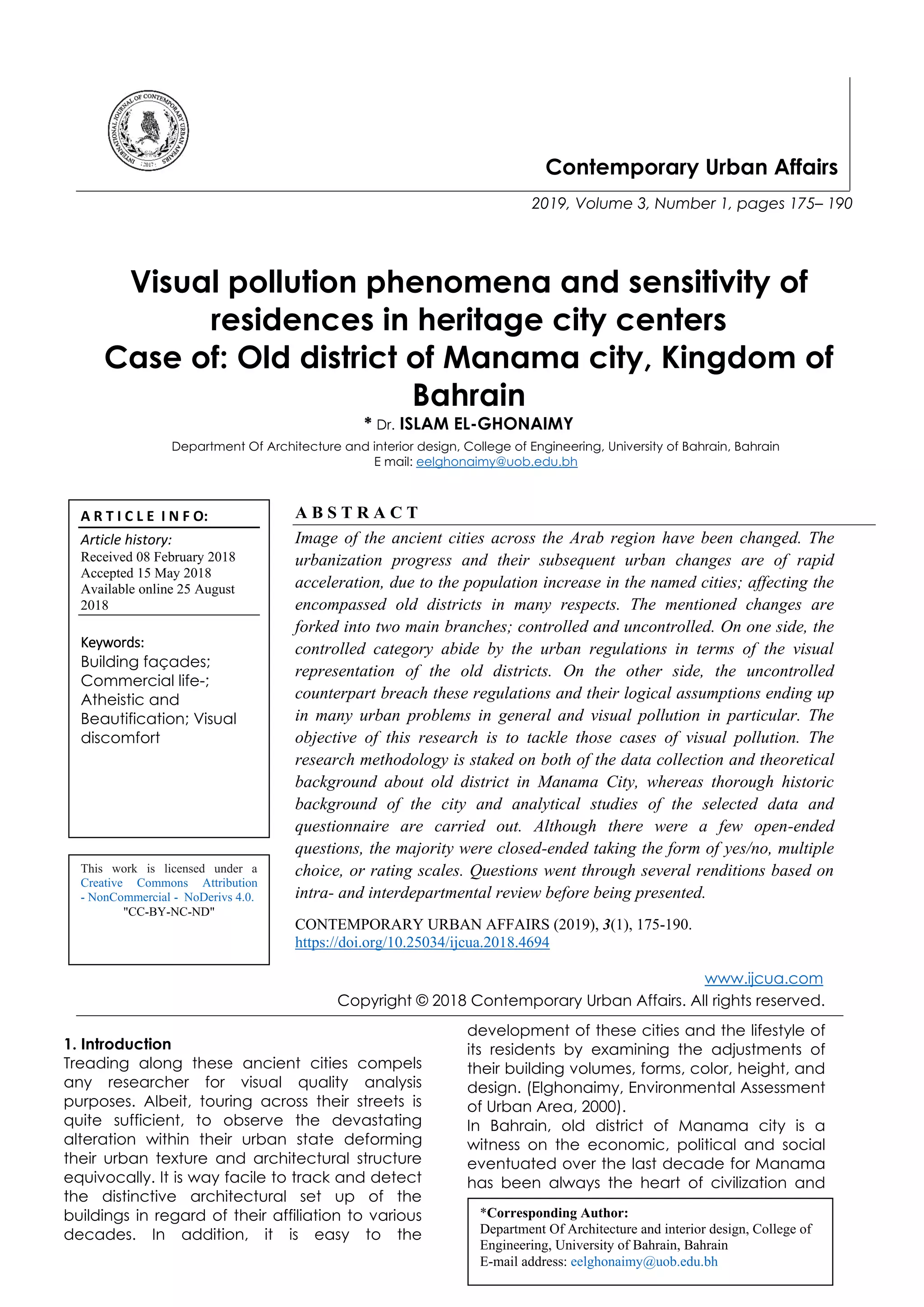 Visual pollution phenomena and sensitivity of residences in heritage ...