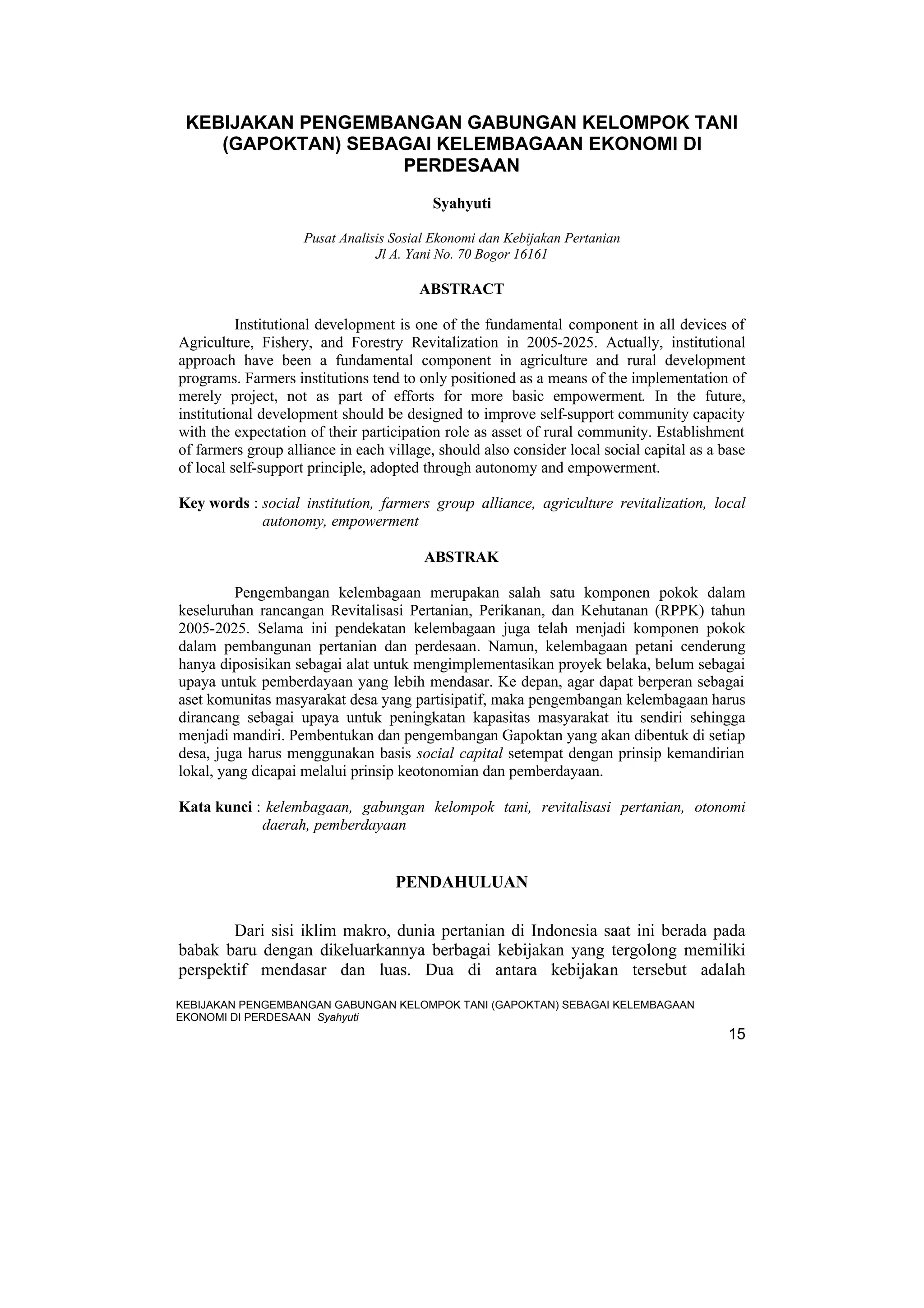 Gapoktan sebagai aktor ekonomi Petani | PDF