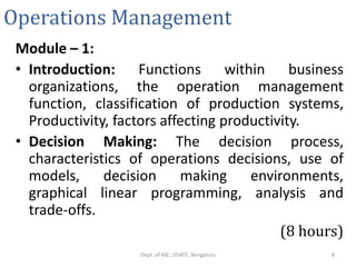 18ME56 Operations Management- Module 1-curriculum c_os mapping | PDF