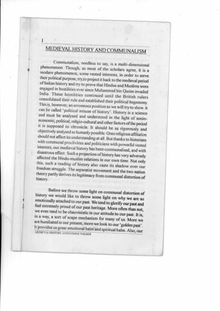 Medieval History And Communalism | PDF