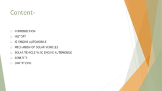 Renewable energy (solar) vehicle | PPTX