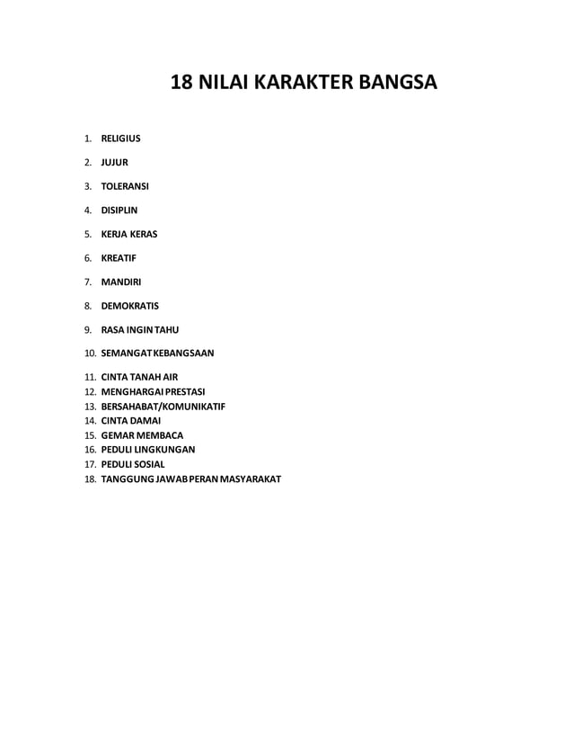 18 nilai karakter bangsa ktsp | DOCX
