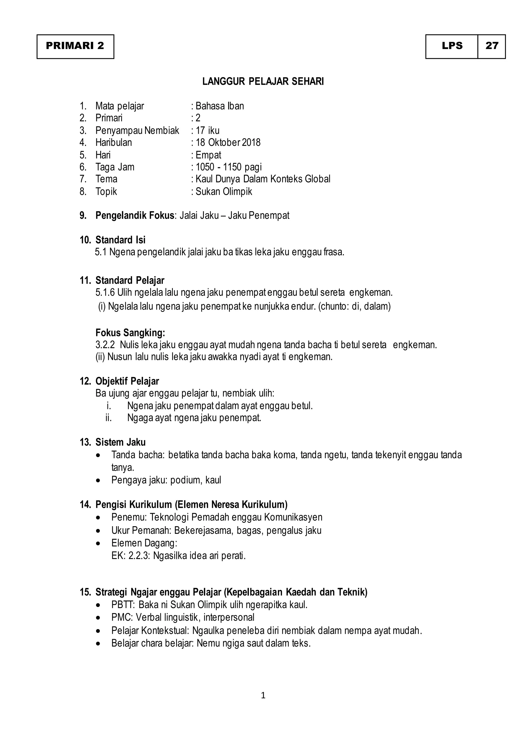Langgur Pelajar Sehari (LPS) Primari 2 Praktikum | DOCX