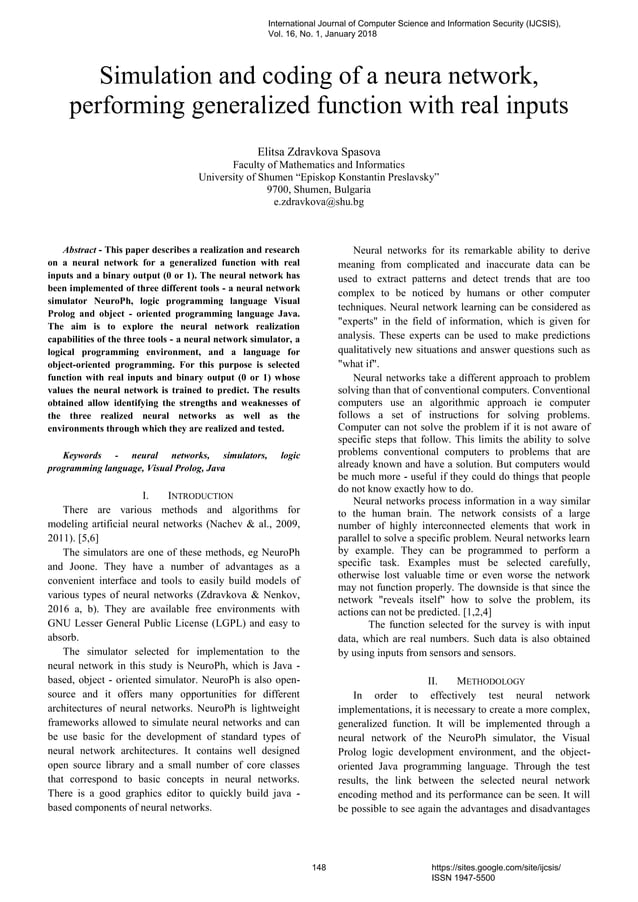 Simulation and Coding of a Neural Network, Performing Generalized Function with Real Inputs | PDF