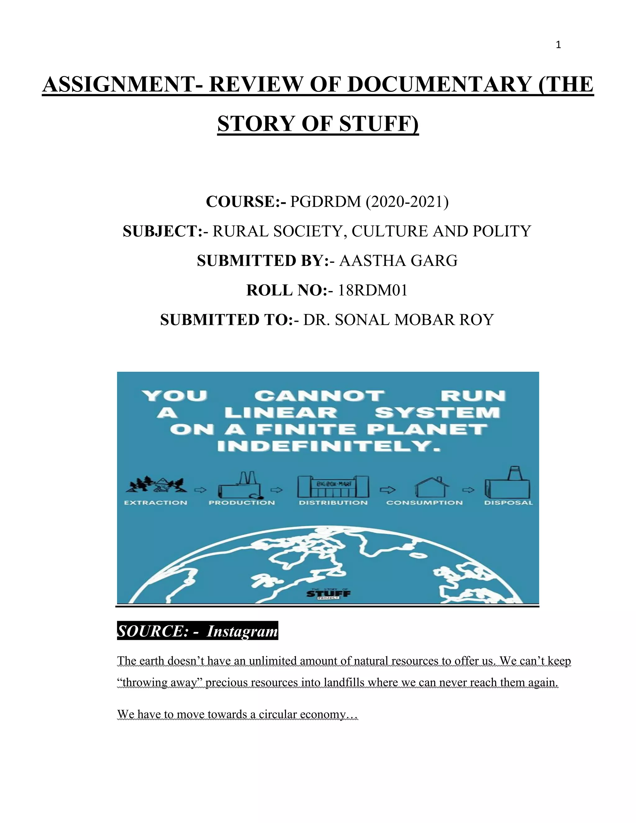 review on THE STORY OF STUFF | PDF