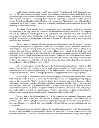 review on THE STORY OF STUFF | PDF