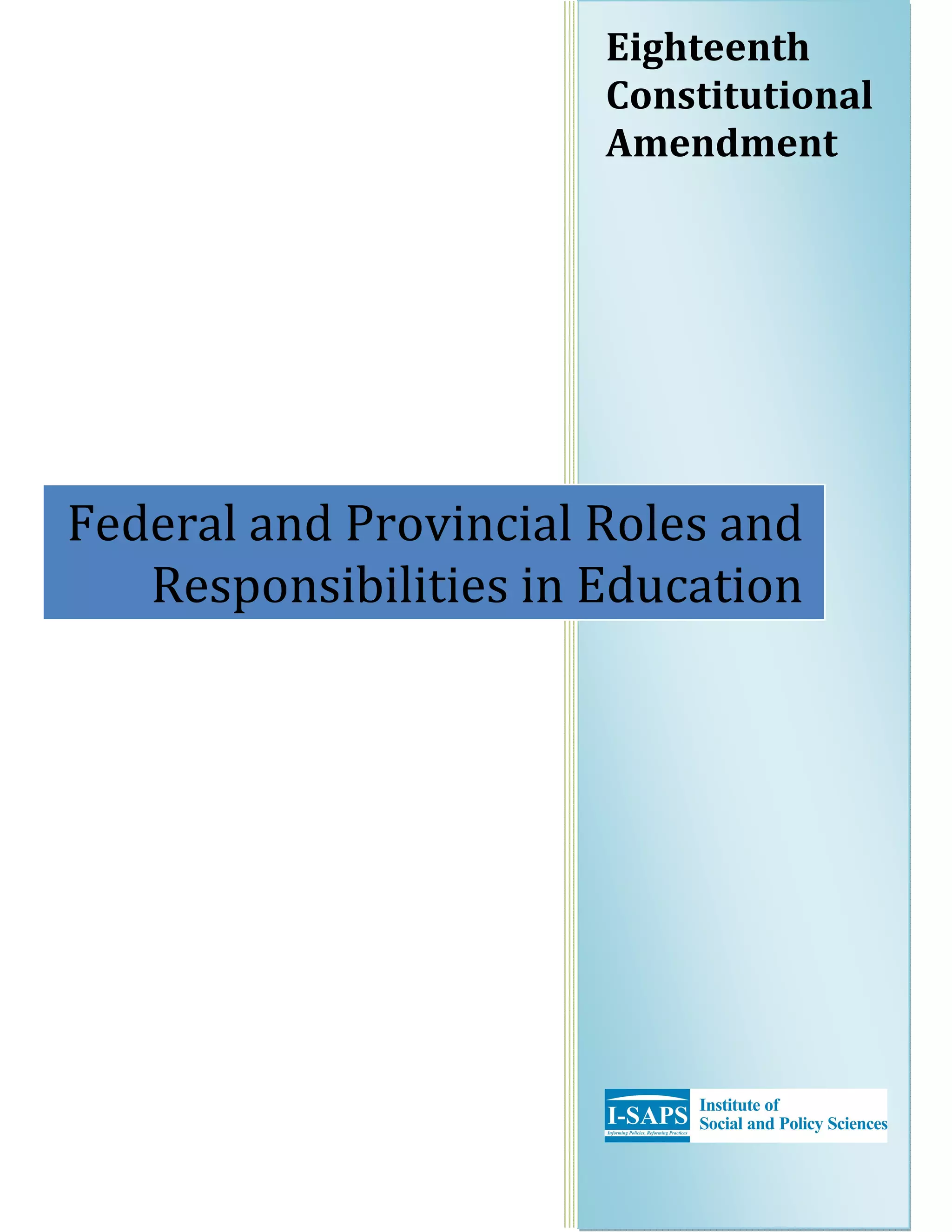 18th amendment federal and provincial responsibilities in education | PDF