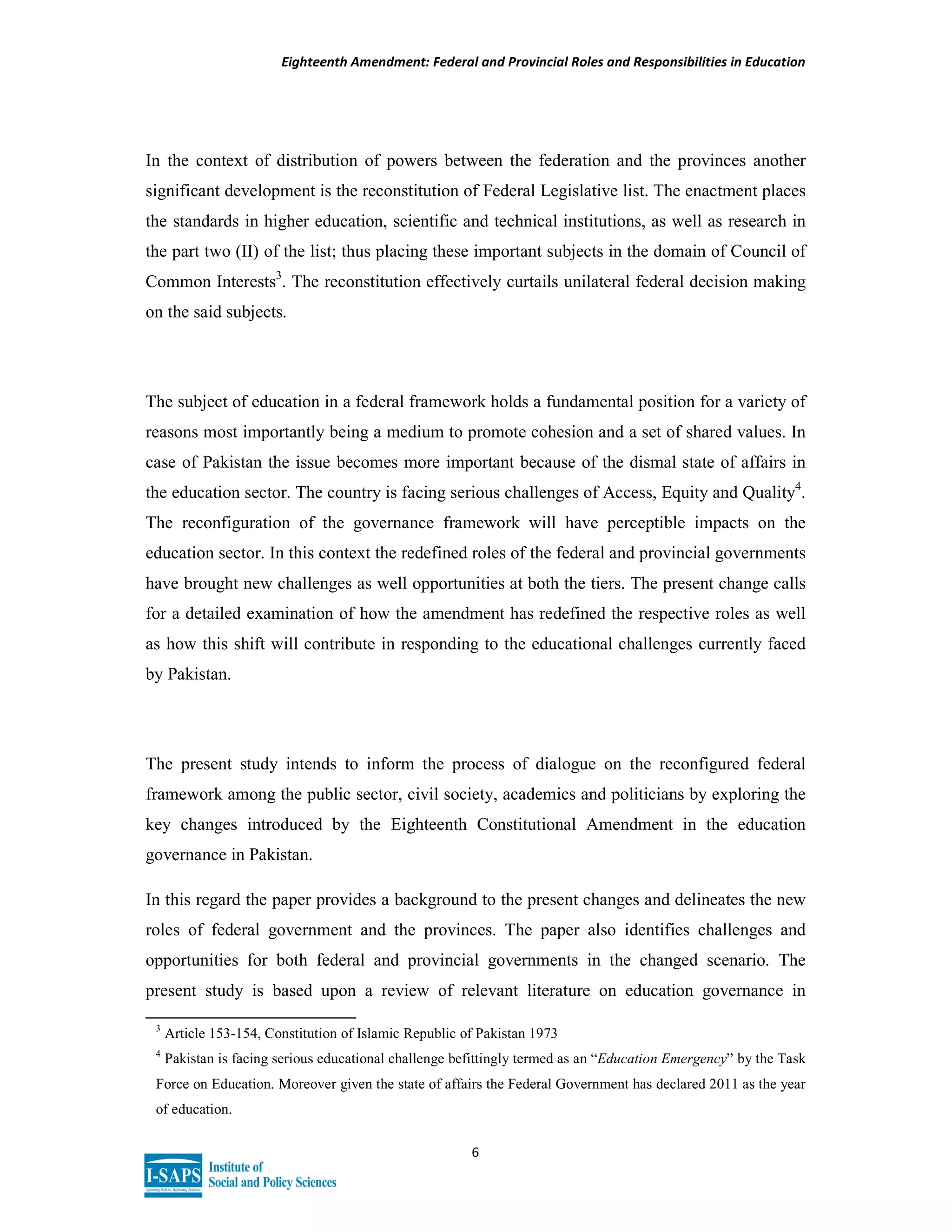 18th amendment federal and provincial responsibilities in education | PDF