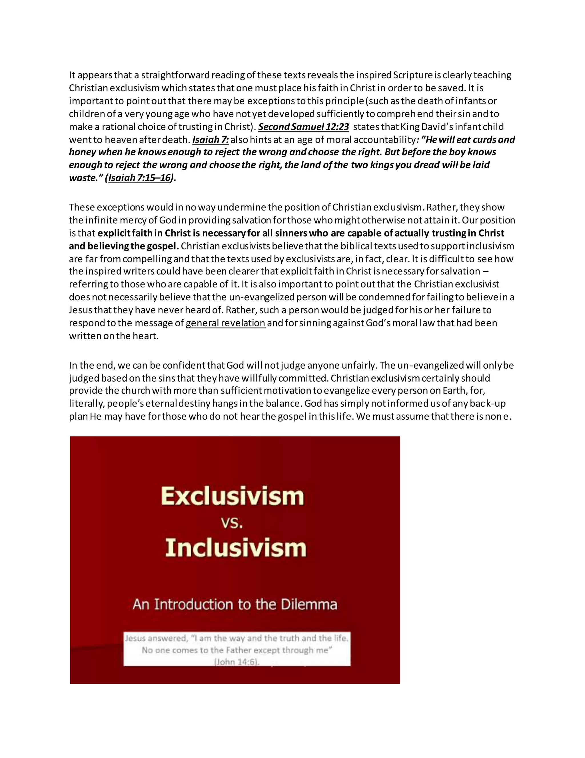 18th may 2016 - Inclusivism vs Exclusivism | DOCX