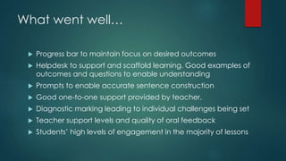 Learning walk feedback18th nov | PPTX | Educational Assessment | Education