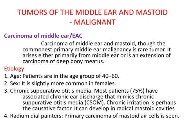 Tumours of External Auditory Canal and Middle Ear | PPTX | Ear, Nose ...