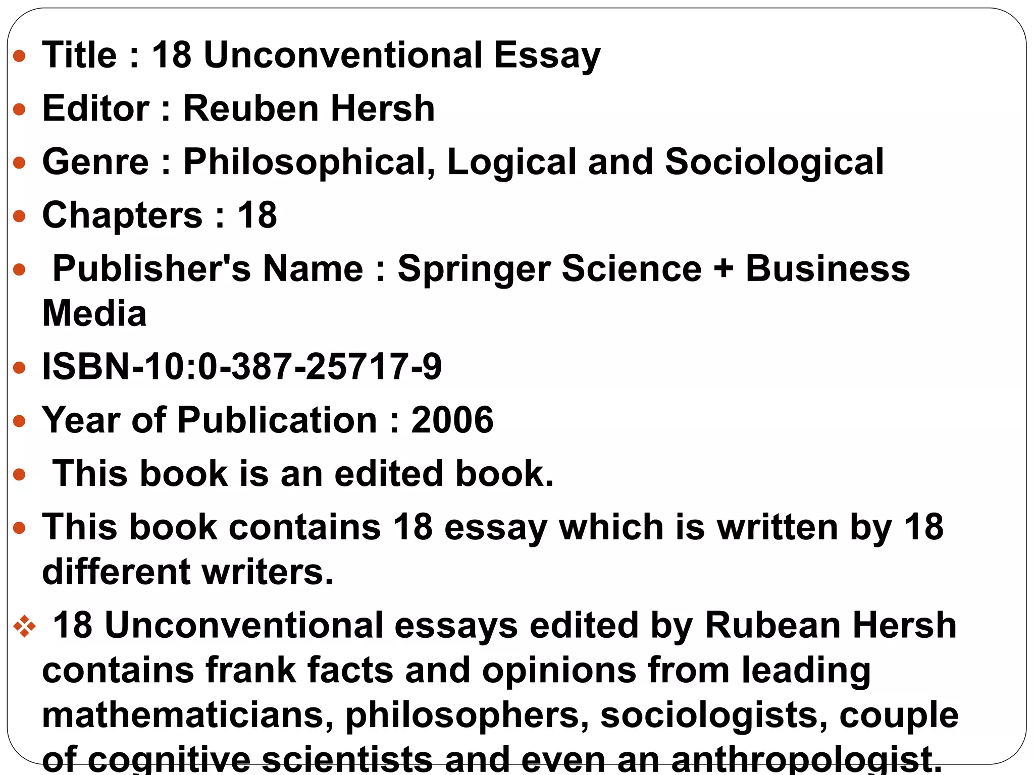 18 unconventional essay | PPTX