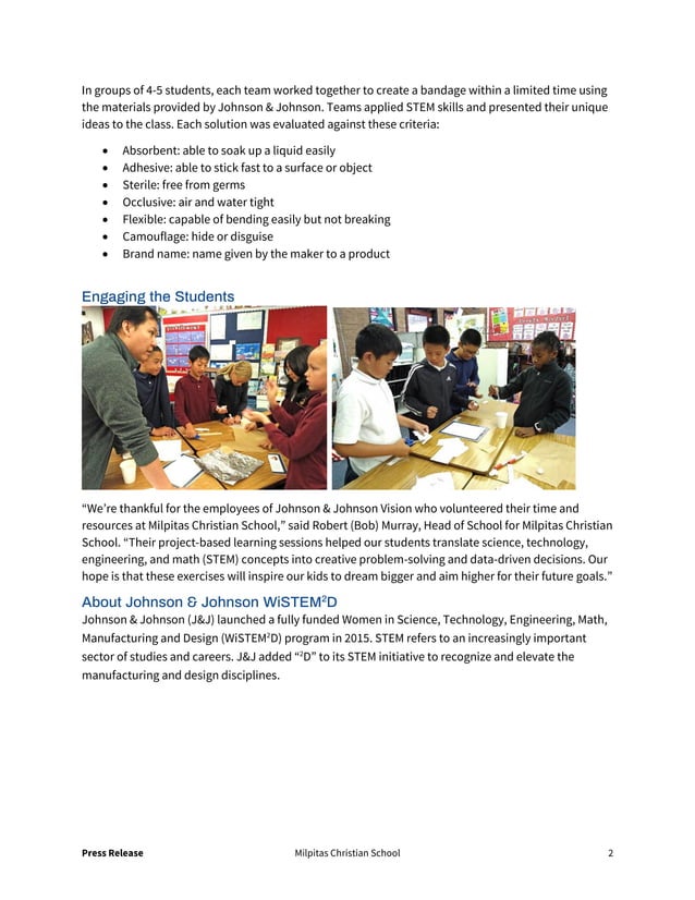 Press Release: Designing, Constructing and Packaging BAND-AID® Activity ...