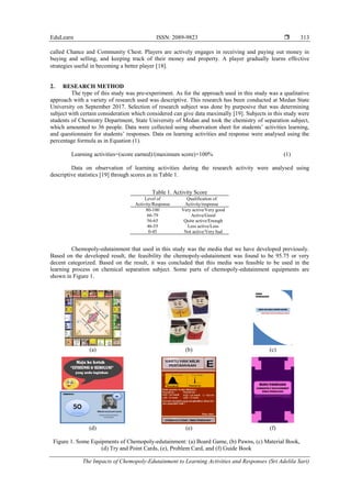 The Impacts of Chemopoly-Edutainment to Learning Activities and Responses | PDF