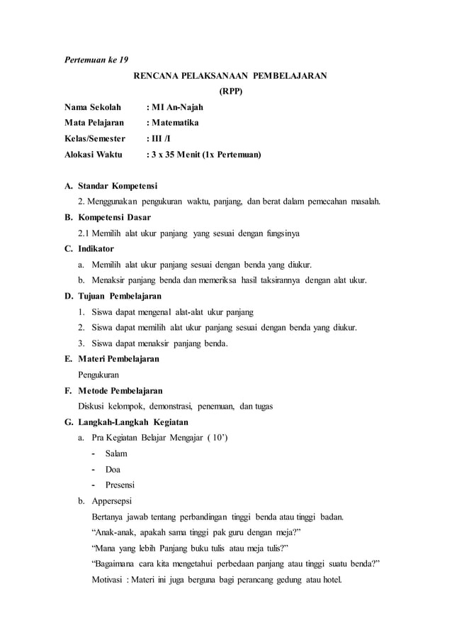 RPP Lengkap Matematika Kelas 3 SD/MI semester 1 | DOCX