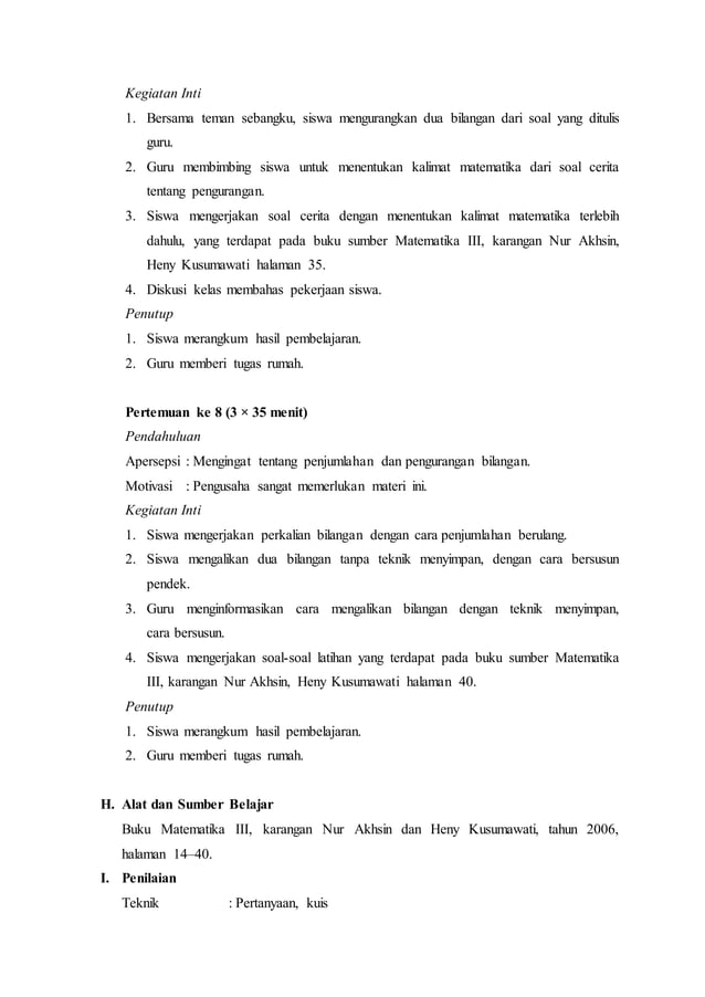 RPP Lengkap Matematika Kelas 3 SD/MI semester 1 | DOCX