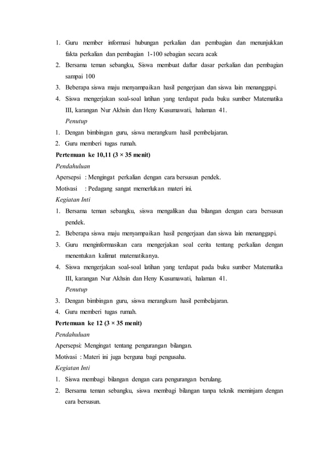 RPP Lengkap Matematika Kelas 3 SD/MI semester 1 | DOCX