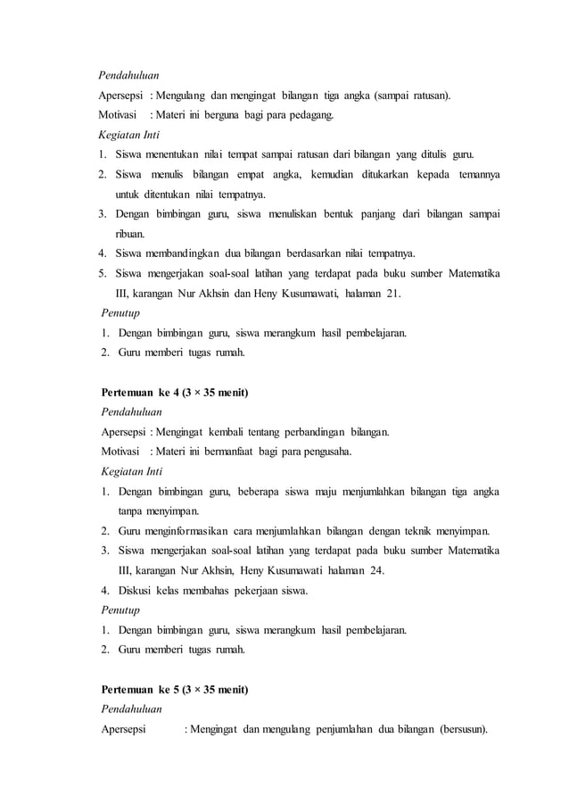 RPP Lengkap Matematika Kelas 3 SD/MI semester 1 | DOCX
