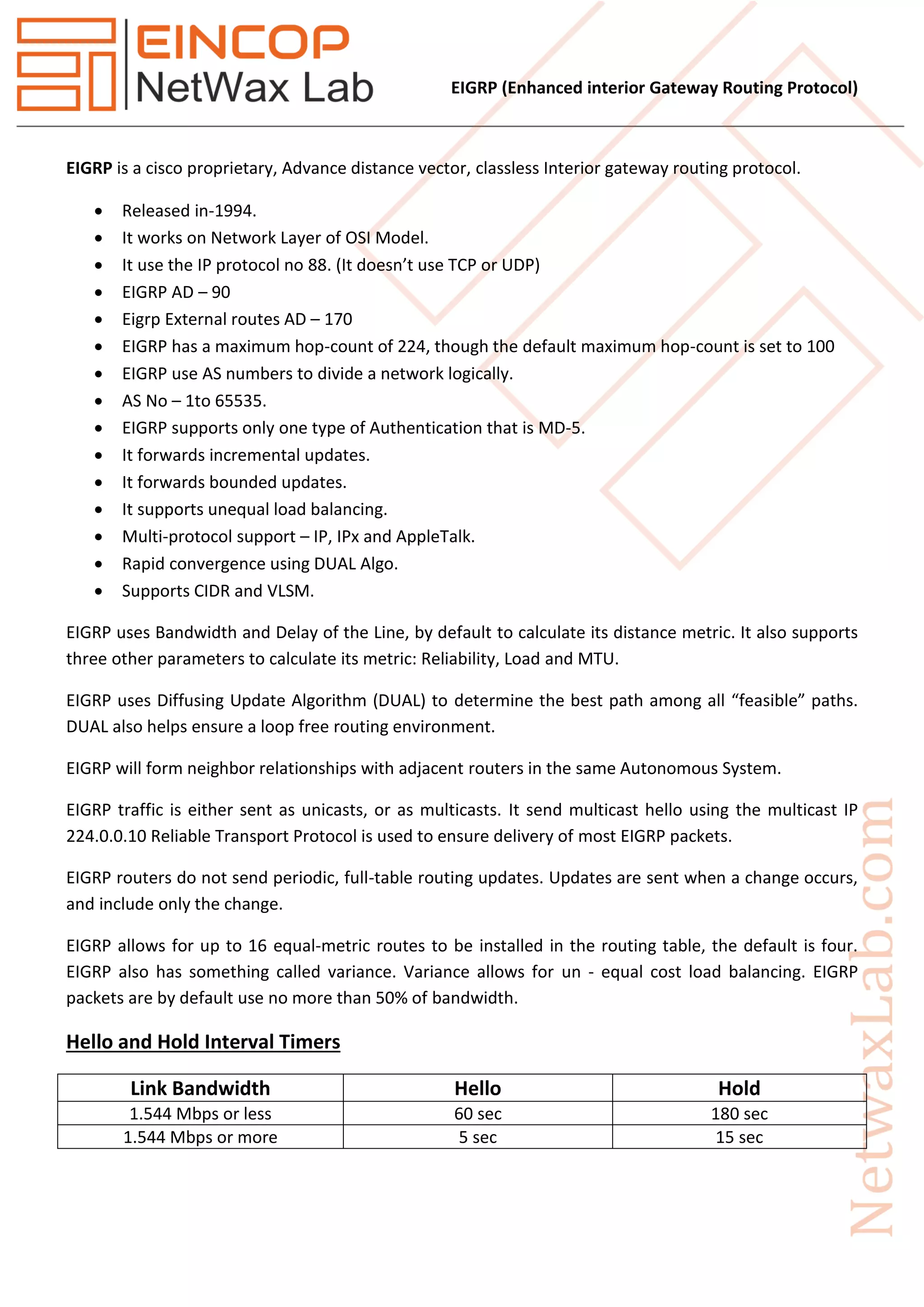 EIGRP (enhanced interior gateway routing protocol) | PDF | Computer Networking | Computing