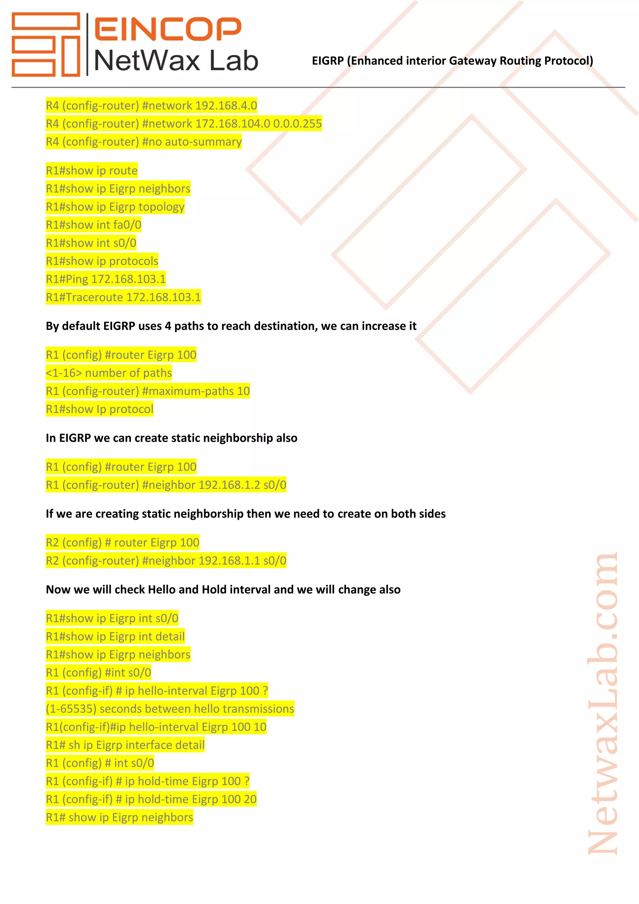 EIGRP (enhanced interior gateway routing protocol) | PDF | Computer Networking | Computing
