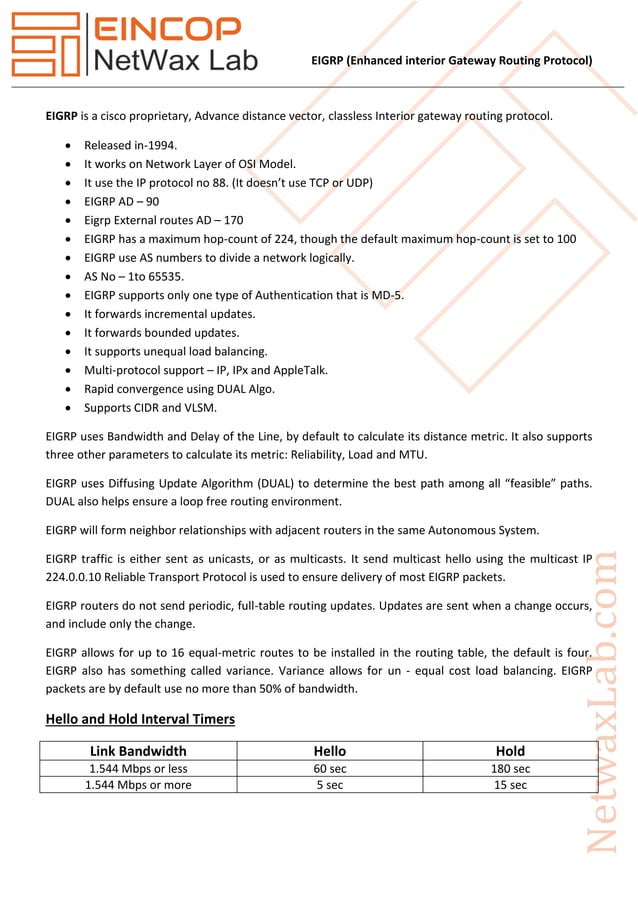 Eigrp Enhanced Interior Gateway Routing Protocol Pdf Computer Networking Computing