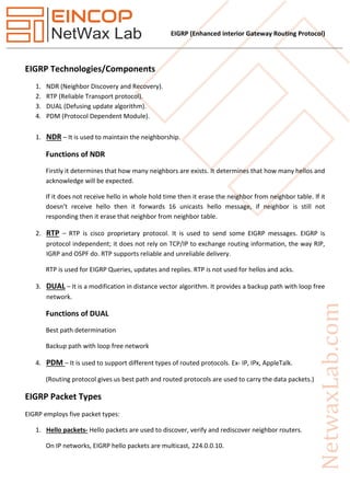 EIGRP (enhanced interior gateway routing protocol) | PDF | Computer Networking | Computing