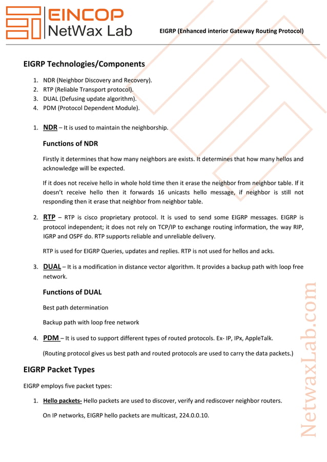 EIGRP (enhanced interior gateway routing protocol) | PDF | Computer Networking | Computing