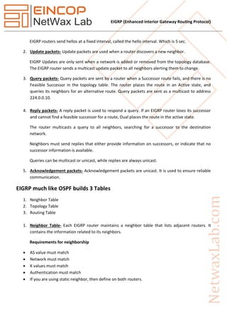 EIGRP (enhanced interior gateway routing protocol) | PDF | Computer Networking | Computing