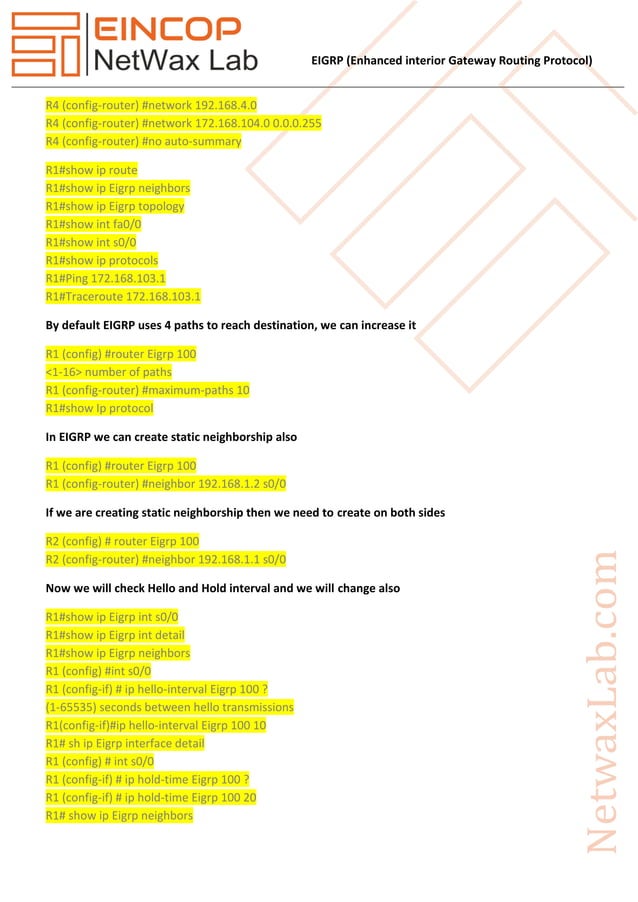 EIGRP (enhanced interior gateway routing protocol) | PDF | Computer Networking | Computing