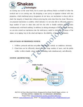 PANDA: PUBLIC AUDITING FOR SHARED DATA WITH EFFICIENT USER REVOCATION IN THE CLOUD | PDF