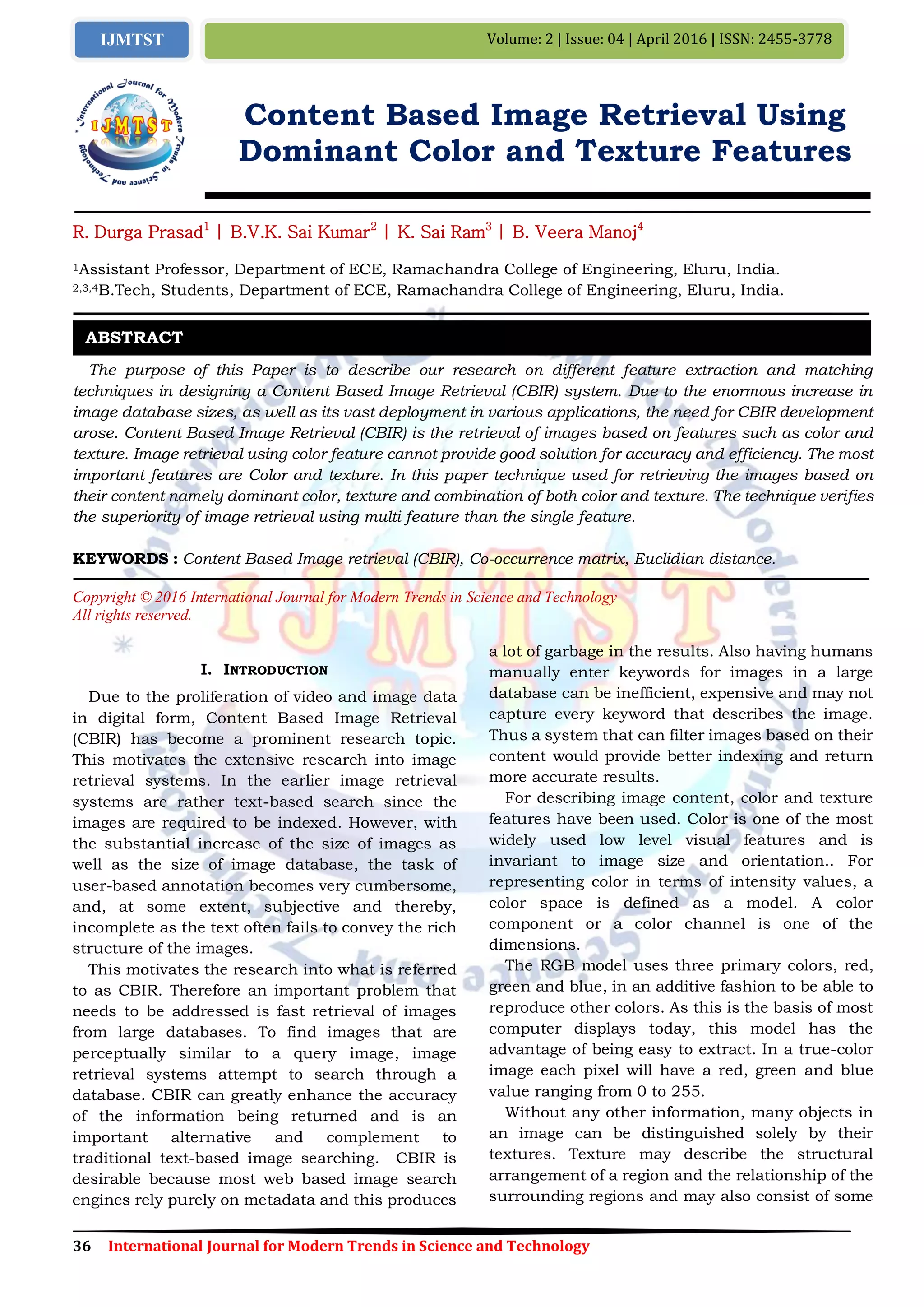 Content Based Image Retrieval Using Dominant Color and Texture Features | PDF