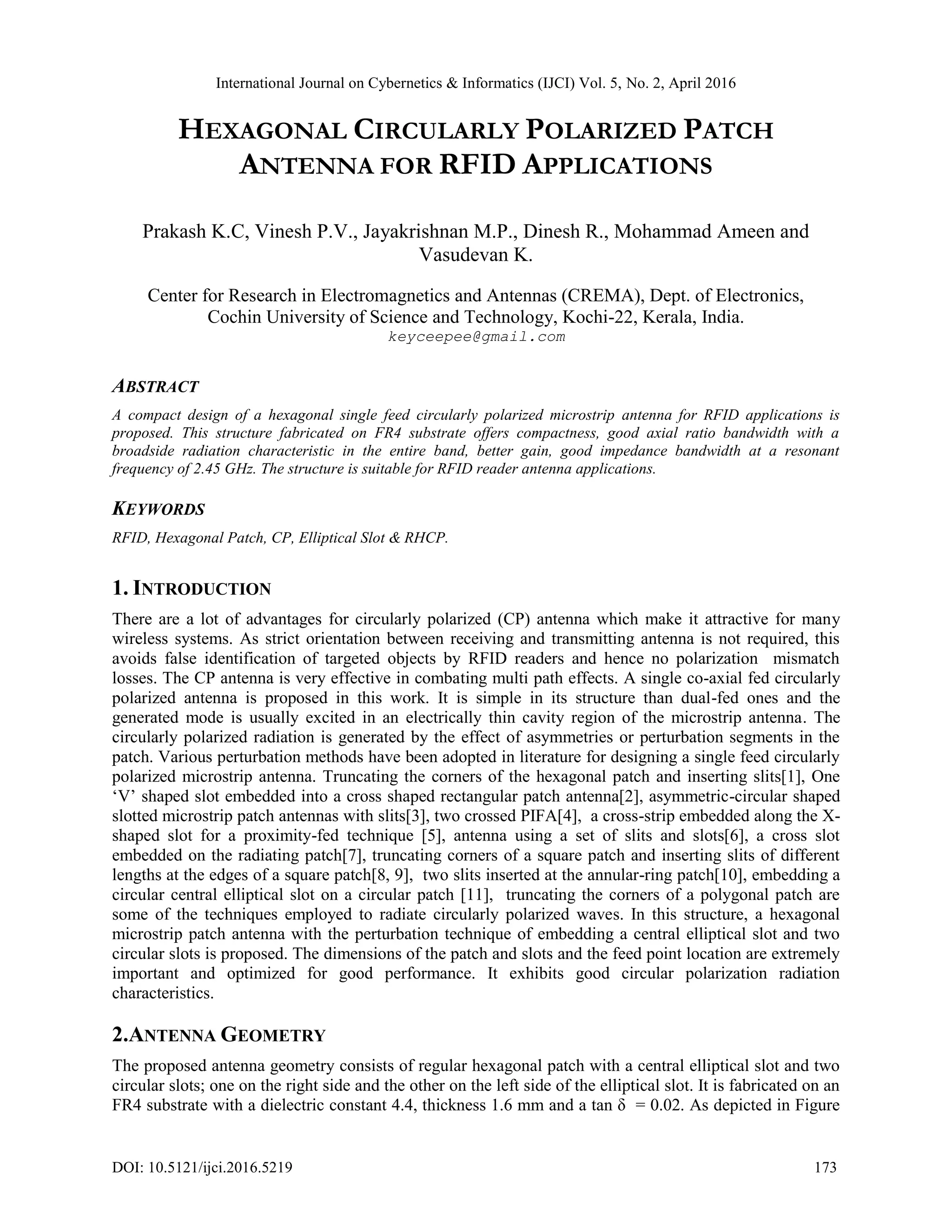 HEXAGONAL CIRCULARLY POLARIZED PATCH ANTENNA FOR RFID APPLICATIONS | PDF | Physics | Science