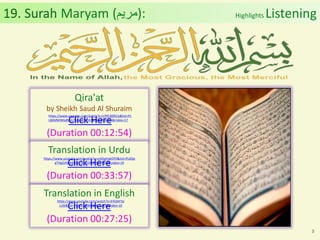 Al Quran (Chapter 19): Surah Maryam [Mother of Prophet Jesus (as)] | PDF