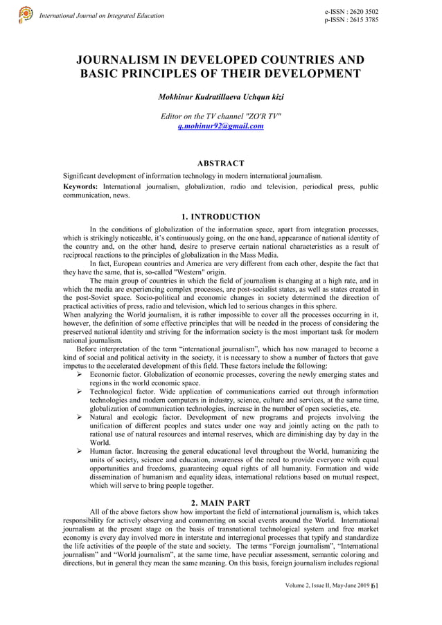 JOURNALISM IN DEVELOPED COUNTRIES AND BASIC PRINCIPLES OF THEIR ...