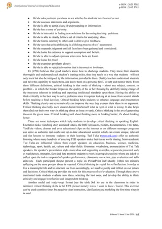 The role of critical thinking in developing speaking skills | PDF