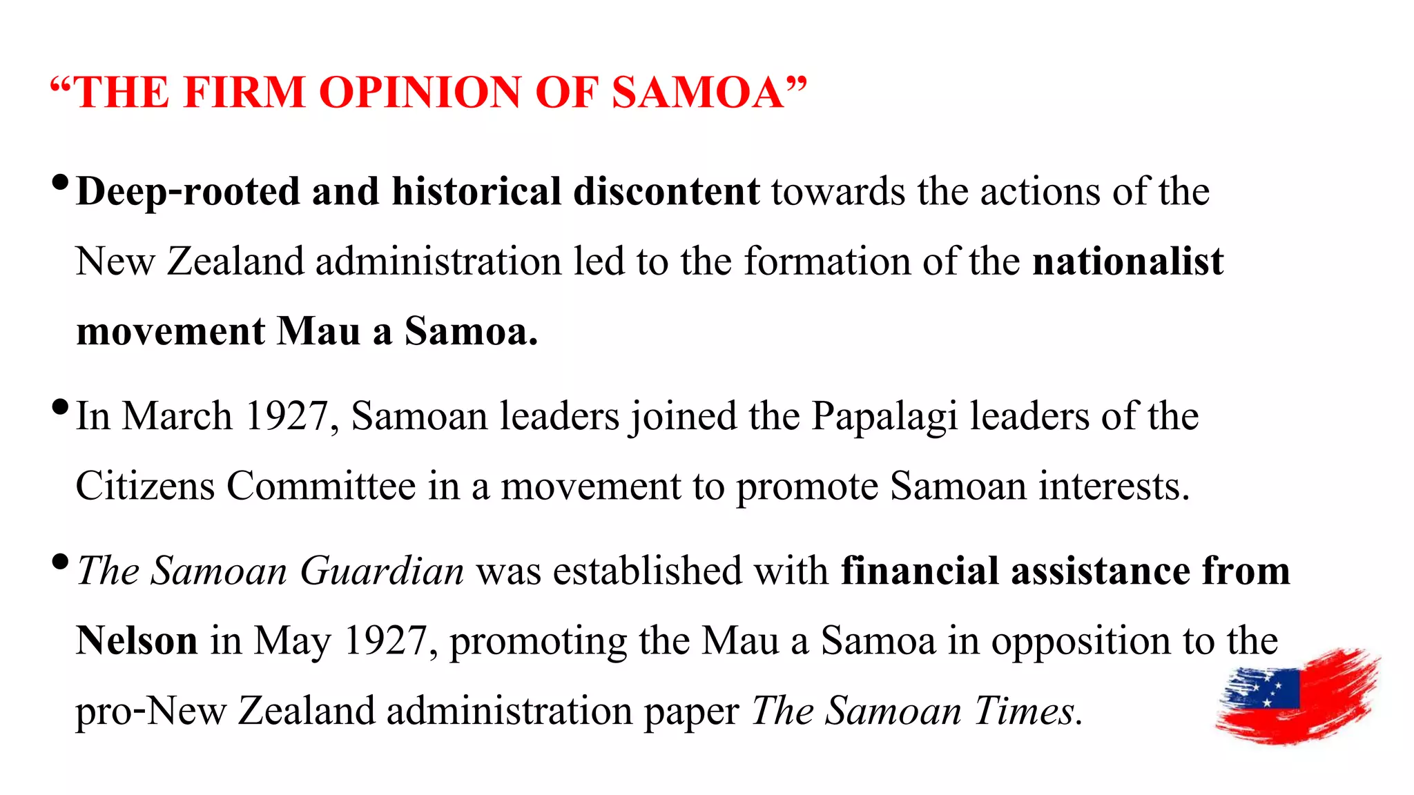 THE SAMOAN MAU MOVEMENT: THE MAU A SAMOA MOVEMENT IS FORMED | PPTX