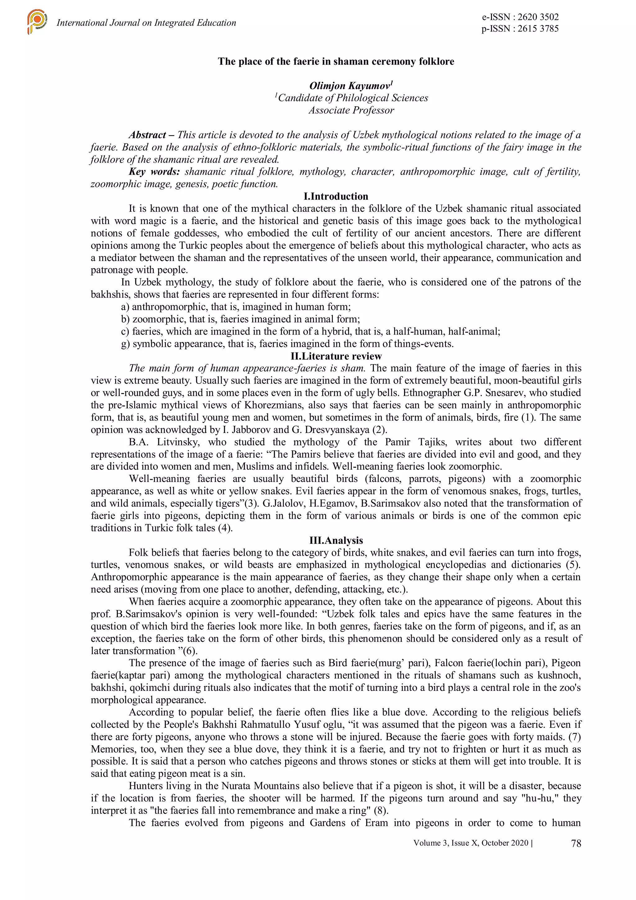 The place of the faerie in shaman ceremony folklore | PDF