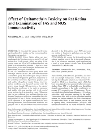 Effect of Deltamethrin Toxicity on Rat Retina and Examination of FAS ...