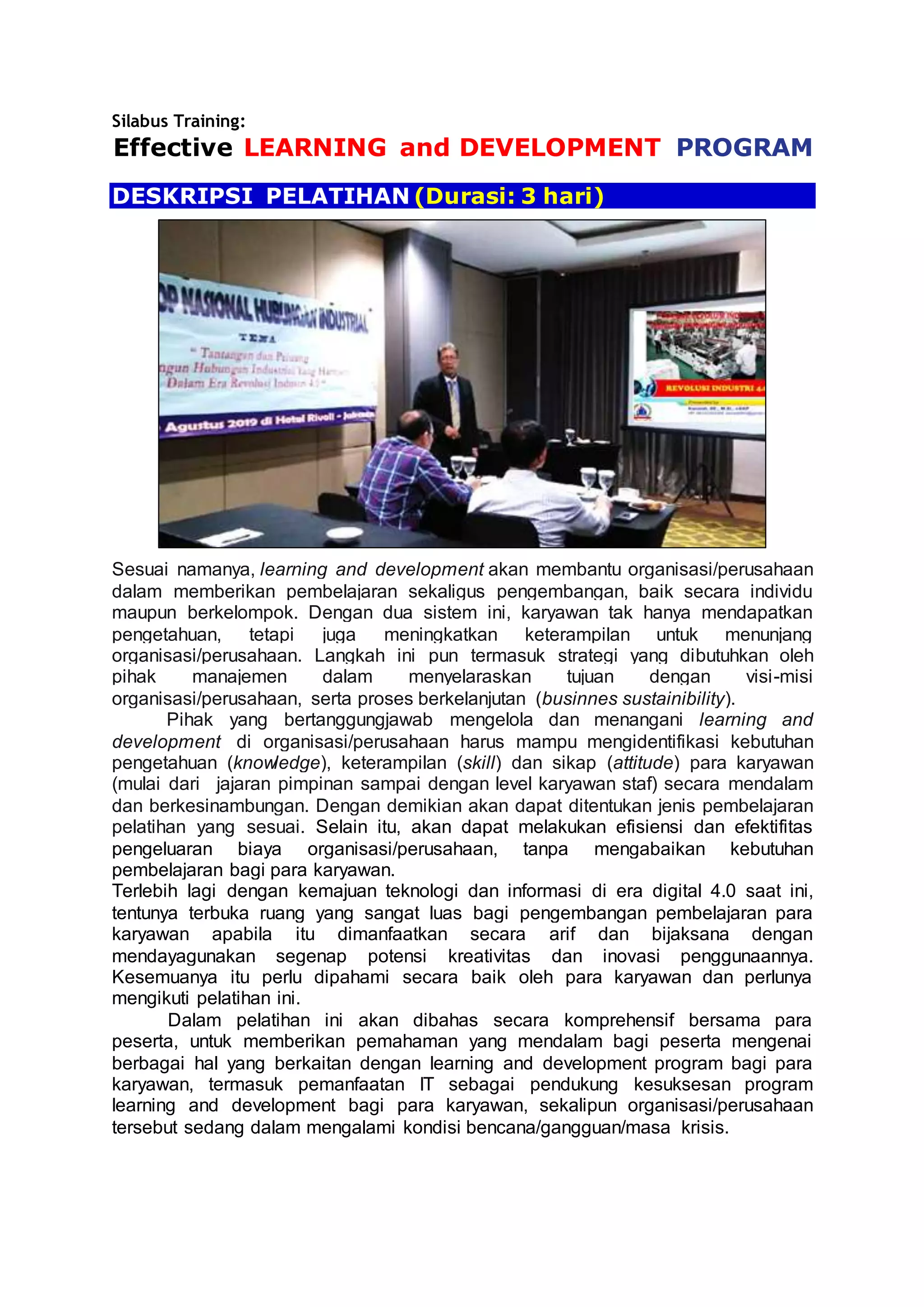 Silabus Training "Effective LEARNING and DEVELOPMENT PROGRAM" | PDF