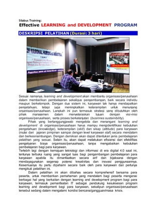 Silabus Training "Effective LEARNING and DEVELOPMENT PROGRAM" | DOCX