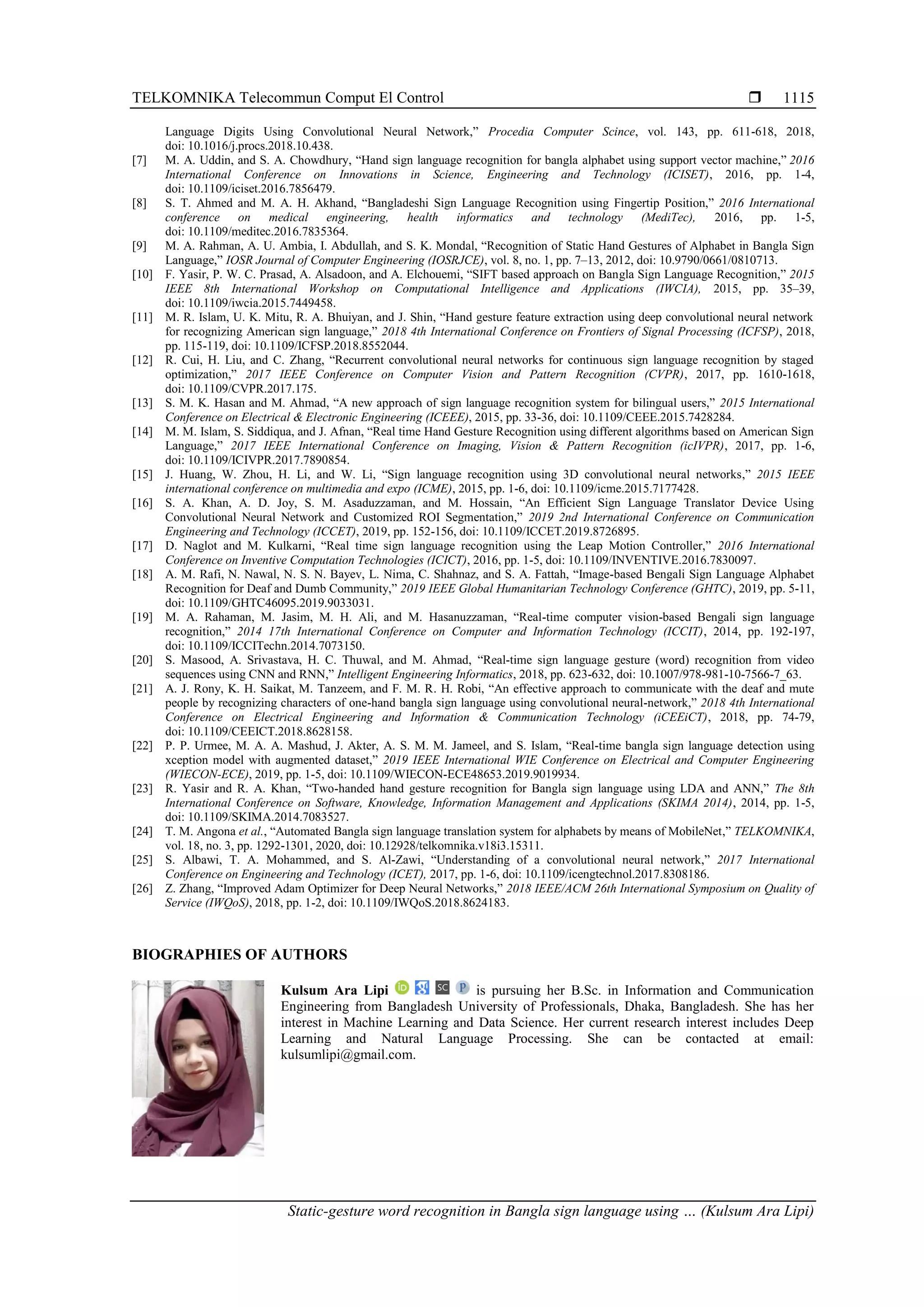 Static-gesture word recognition in Bangla sign language using convolutional neural network | PDF