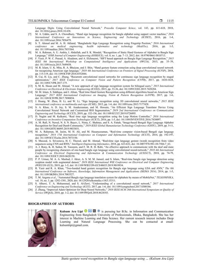 Static-gesture word recognition in Bangla sign language using convolutional neural network | PDF