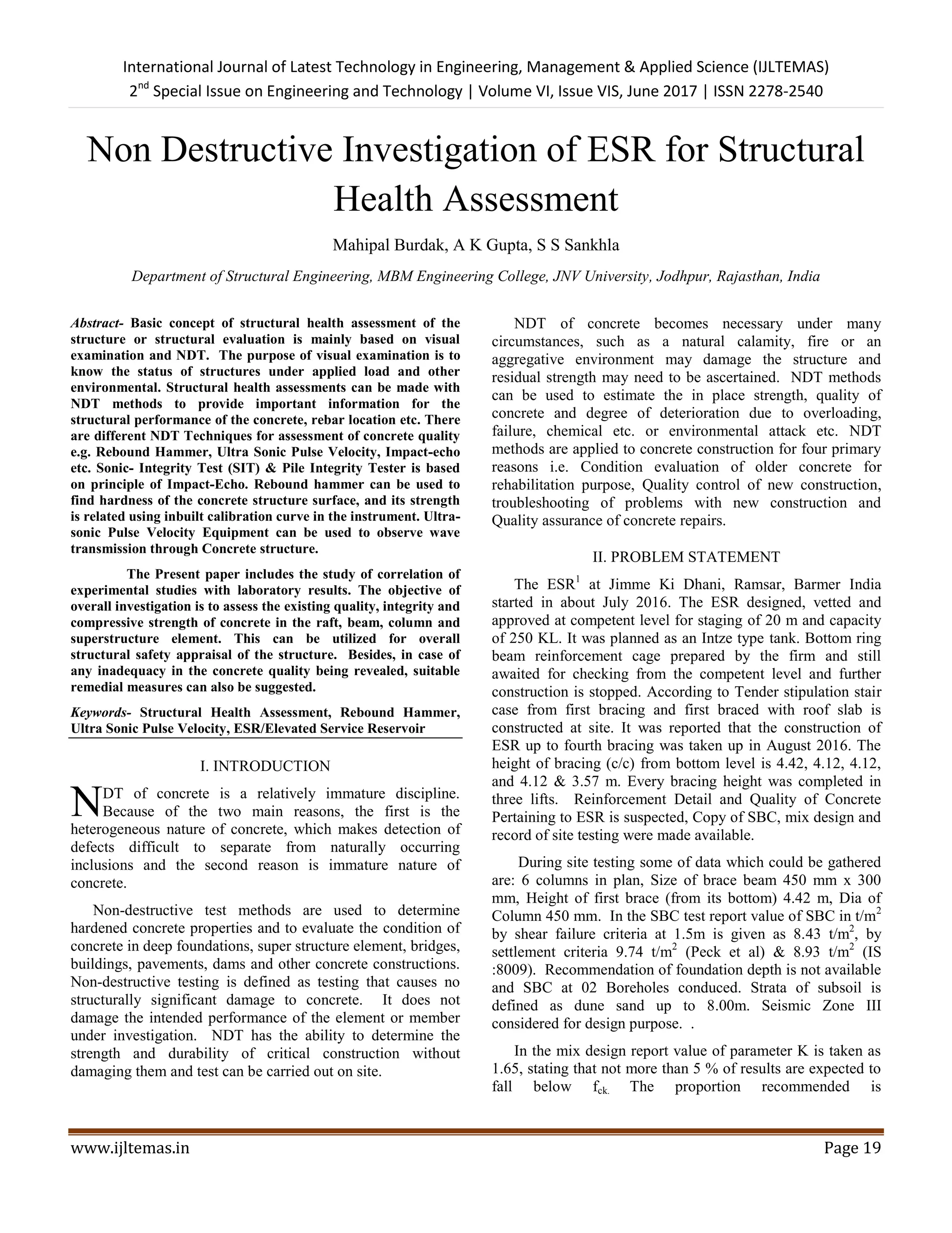 Non Destructive Investigation of ESR for Structural Health Assessment | PDF