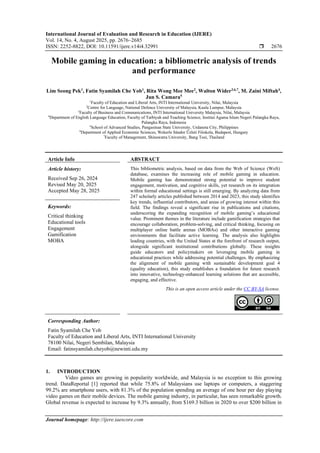 Mobile gaming in education: a bibliometric analysis of trends and ...