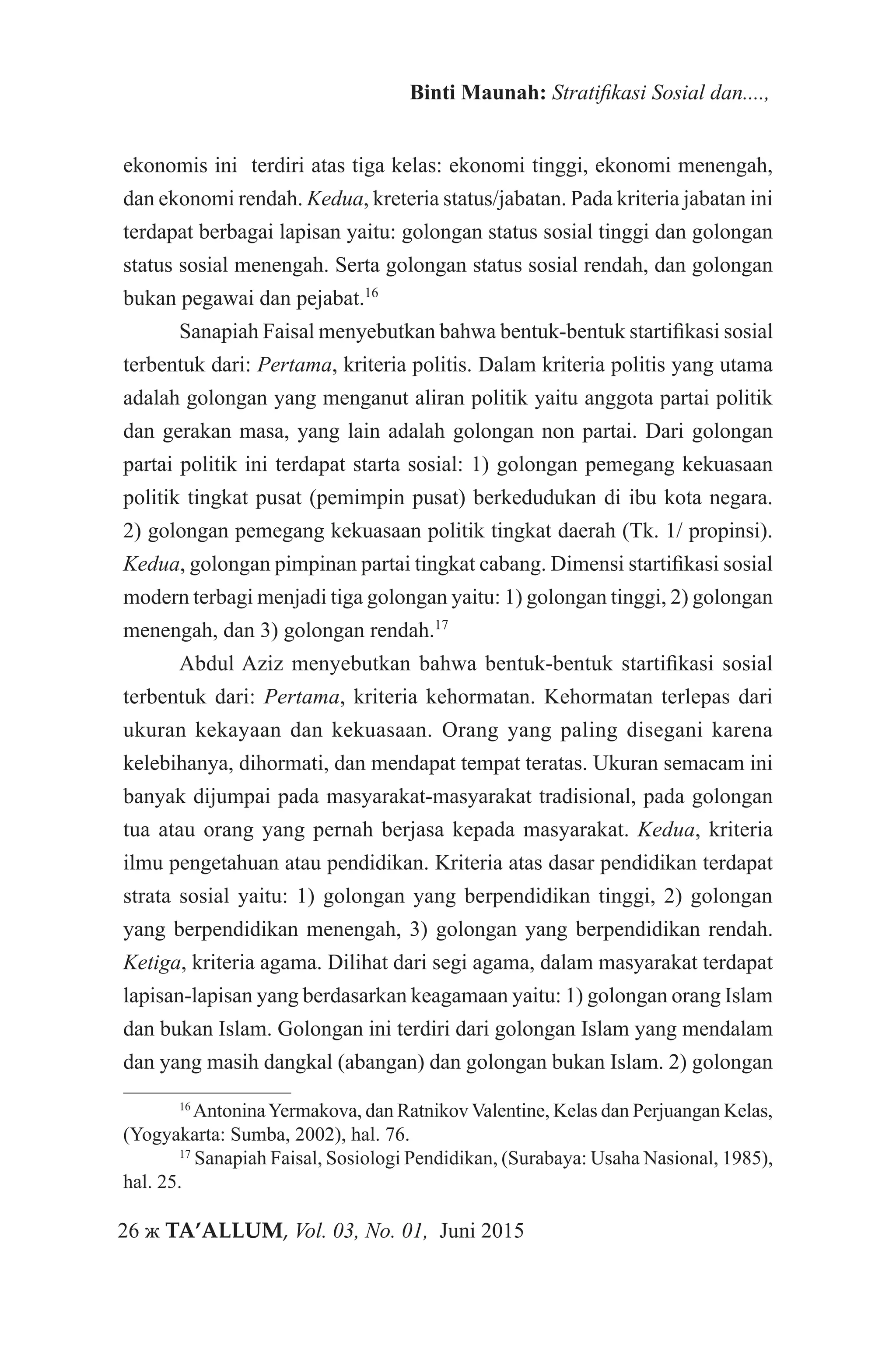 STRATIFIKASI SOSIAL DAN PERJUANGAN KELAS DALAM PERSPEKTIF SOSIOLOGI ...