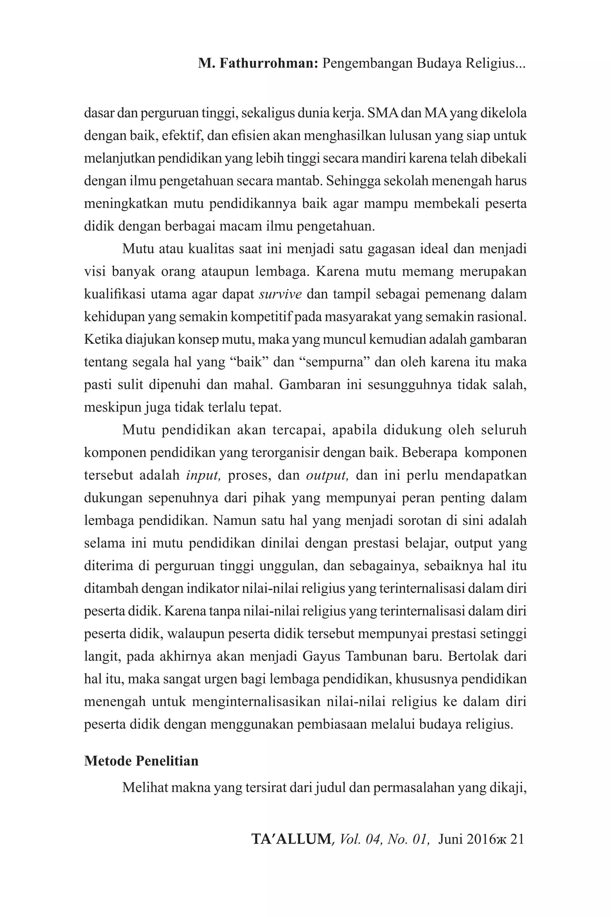 PENGEMBANGAN BUDAYA RELIGIUS DALAM MENINGKATKAN MUTU PENDIDIKAN | PDF